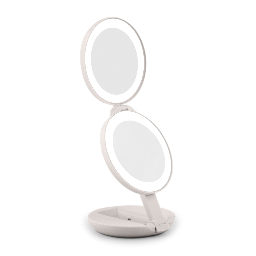 Lighted Travel Mirror with Magnification (10x/1x) & Folding-to-Compact