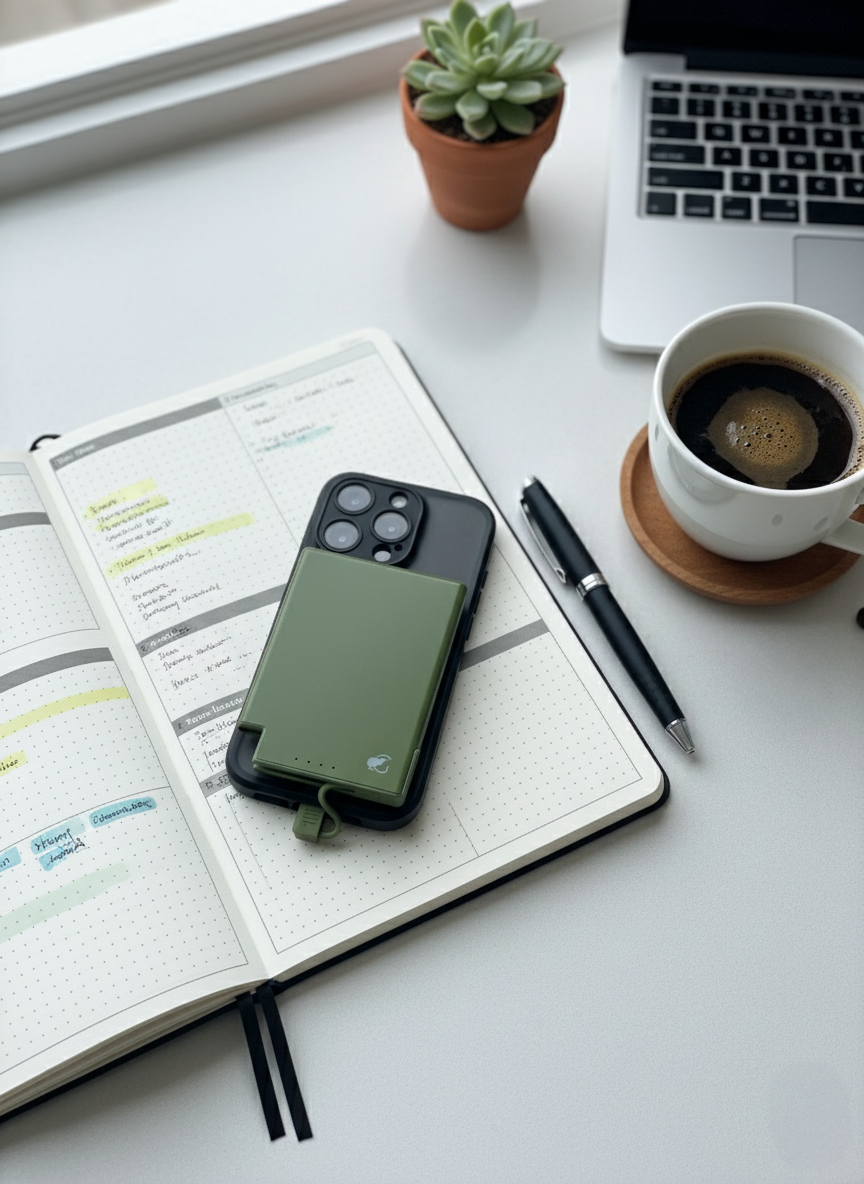 SlimCharge™ 5000mAh Magnetic Power Bank with Built-In Cables (Lighting